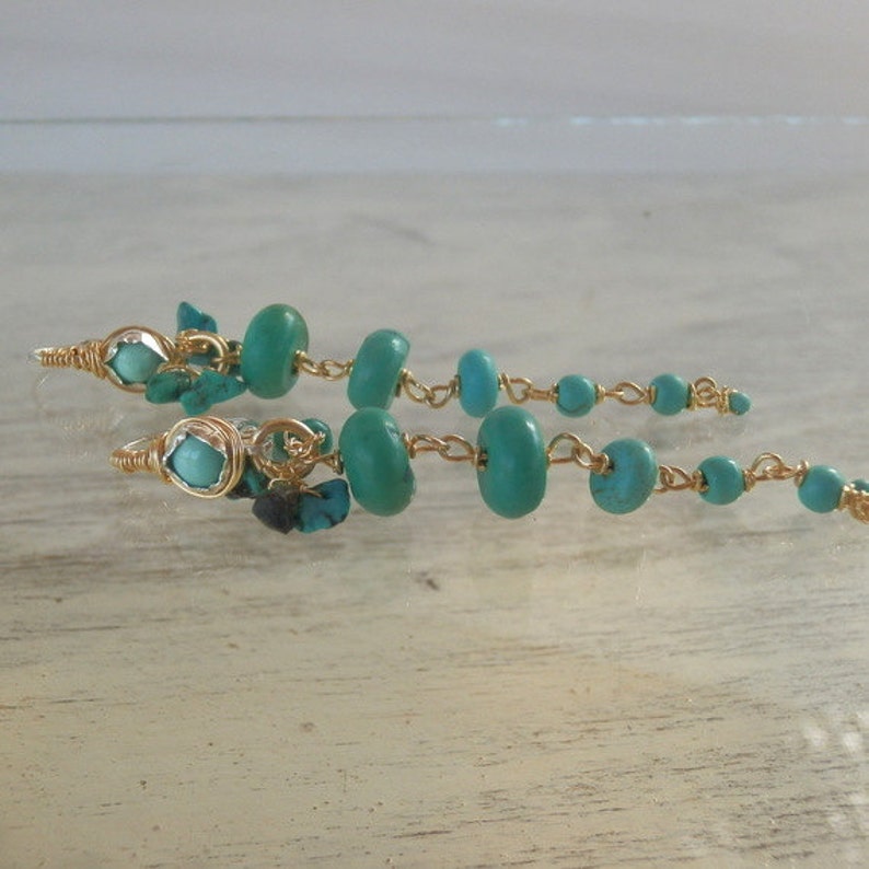 December Birthstone Earrings Turquoise Gold Filled Long Vine | Etsy