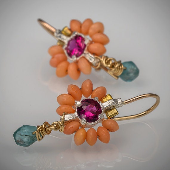 Small Flower Earrings Coral Earrings Unique Earrings Dangle - Etsy
