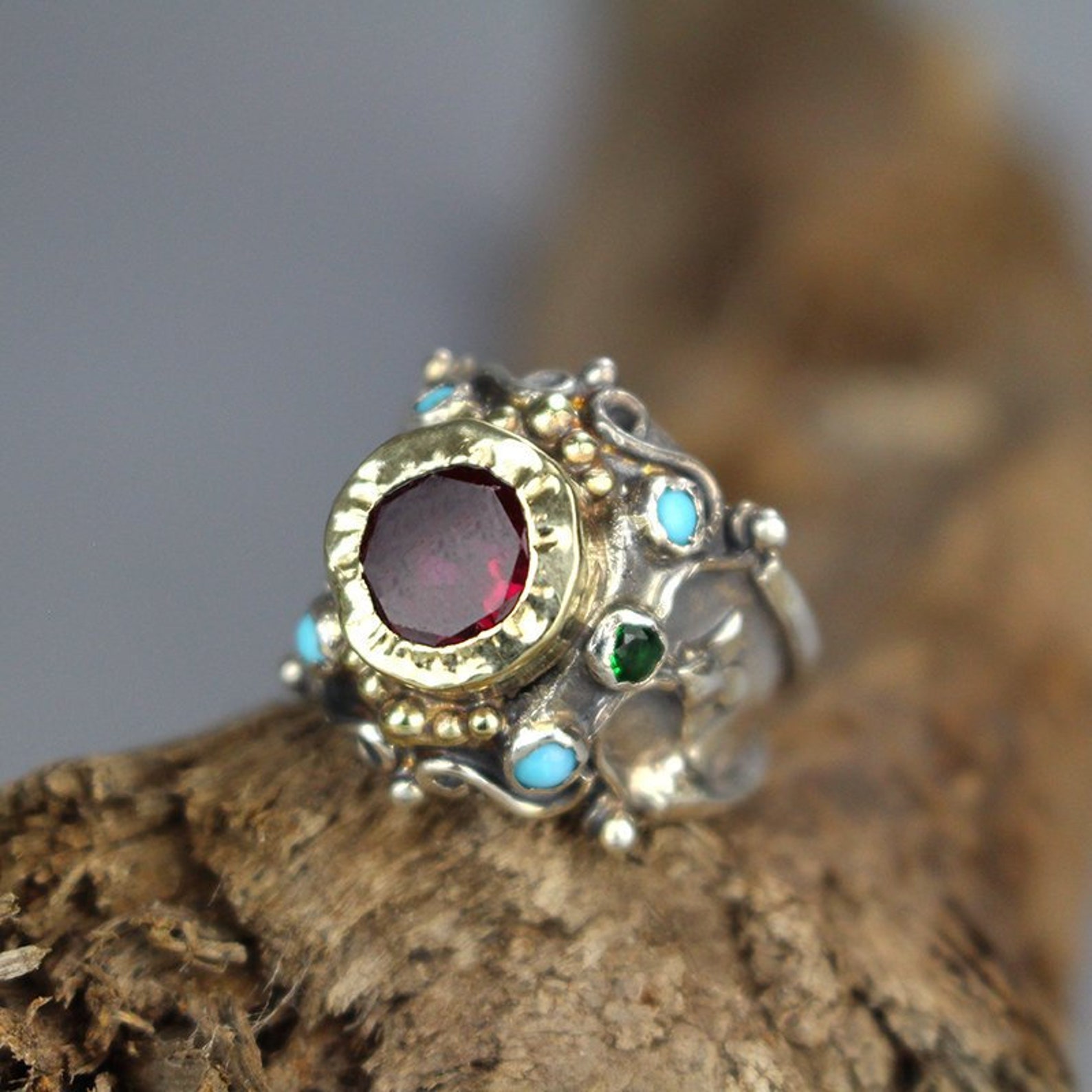Silver Gold Ring Gift Gold Gemstone Ring Antique Style | Etsy