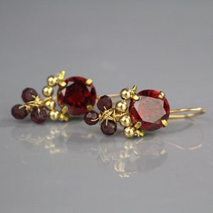 Red Clover Earrings, Garnet Cluster Earrings, Unique Red Gifts, Gold ...