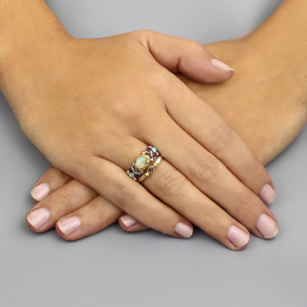 Bridal Set, Moonstone Engagement Ring, Stackable Ring, Stacking Rings ...