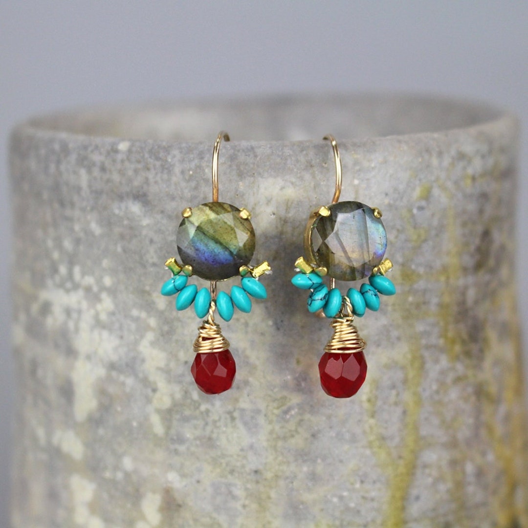 Labradorite Gemstone Drop Earrings, Labradorite Dangle Earrings, Women ...