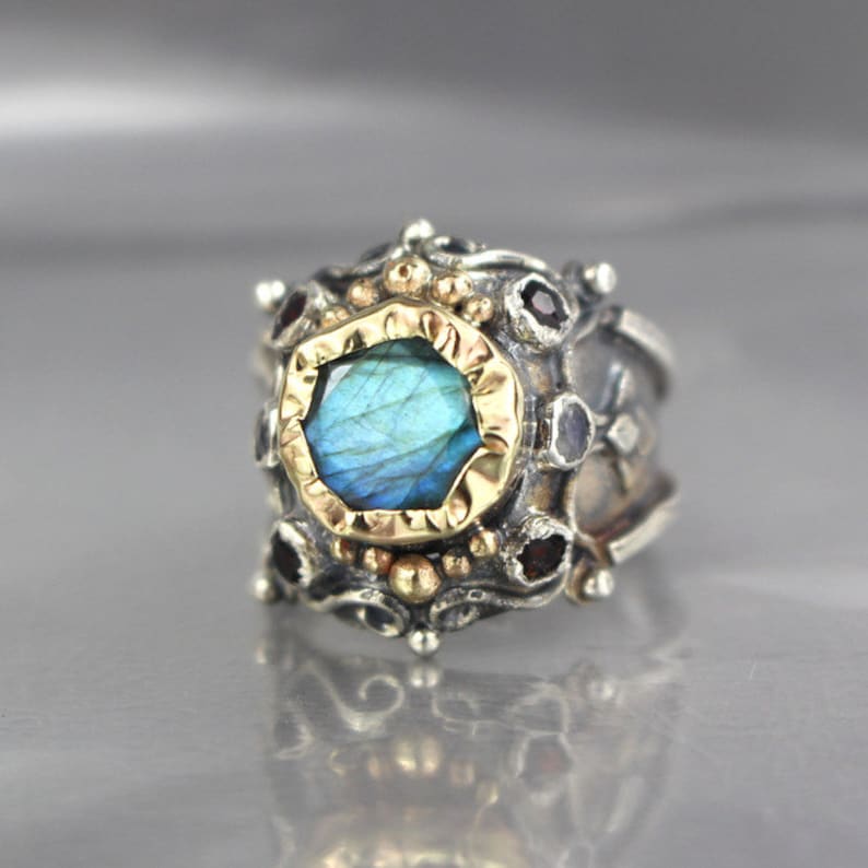 Labradorite Ring, Labradorite Gemstones Ring, Cocktail Ring, 9K Gold ...