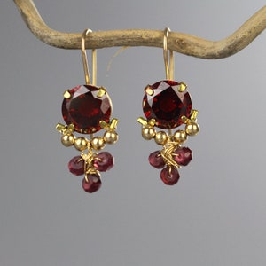 Red Clover Earrings, Garnet Cluster Earrings, Unique Red Gifts, Gold ...