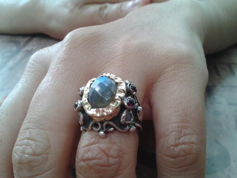 Labradorite Engagement Ring, 9K and Silver Labradorite Queen Ring, Gift ...
