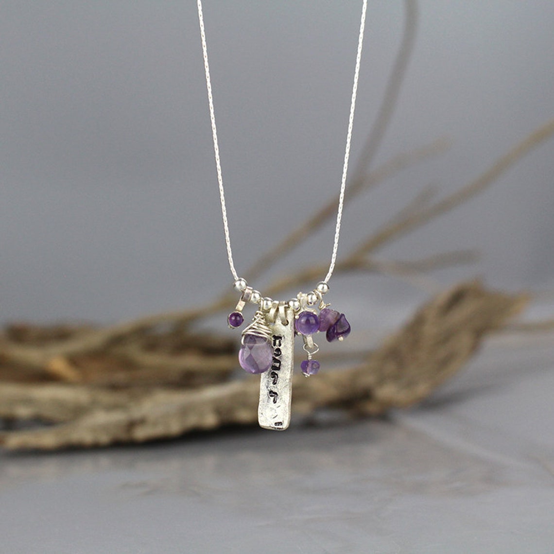 Unique Personalized Connection Necklace, Silver Amethyst Charm Necklace ...
