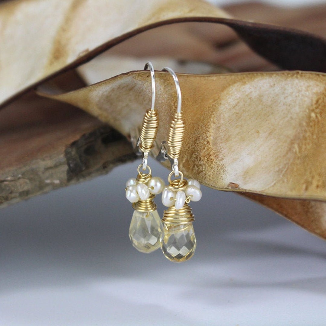Small Citrine Glass Drop Earrings, November Birthstone Earrings, Dainty ...