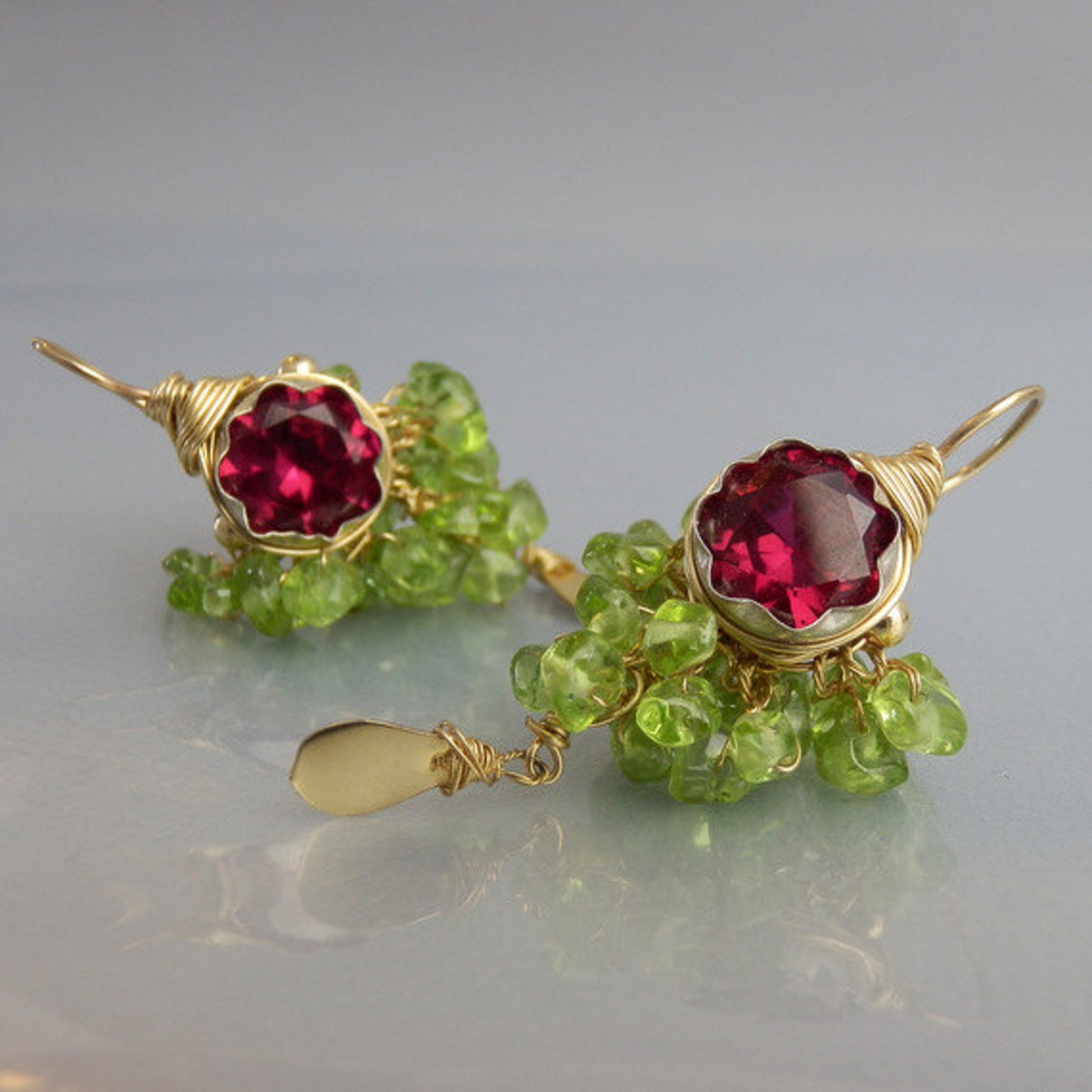 Peridot Earrings Pink Cubic Zirconia Peridot Goddess - Etsy