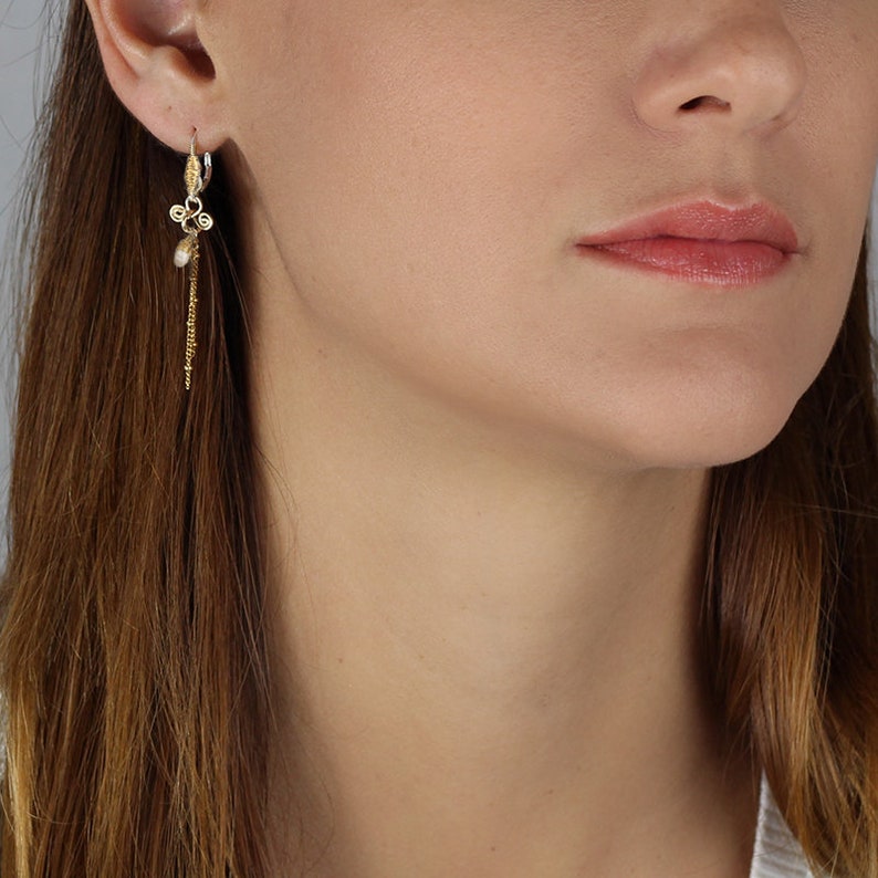 Simple Everyday Gold Filled Dangle Chain Earrings, Minimalist Pearl ...
