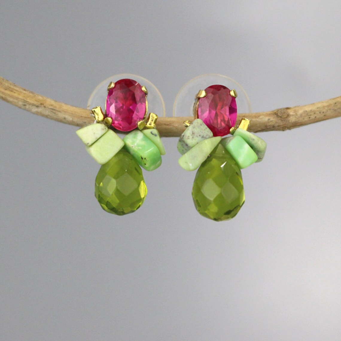 Gift for Women Pink Green Stud Earrings Colorful Stud | Etsy