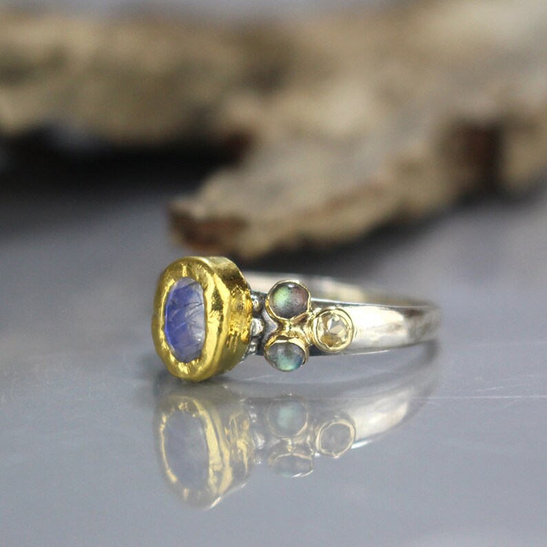 Multistone Engagement Ring Mixed Metal 22K Gold Silver - Etsy