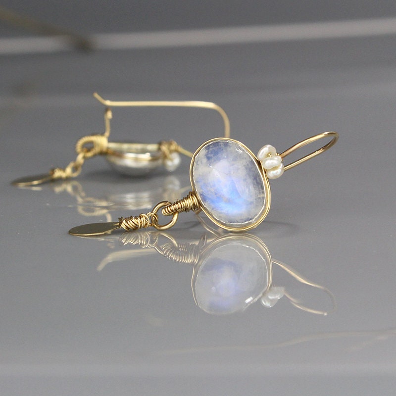 Moonstone Crown Earrings With Freshwater Pearl in 14K Gold Filled ...