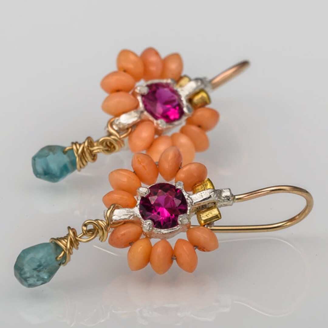 Small Flower Earrings, Coral Earrings, Unique Earrings, Dangle Earrings ...