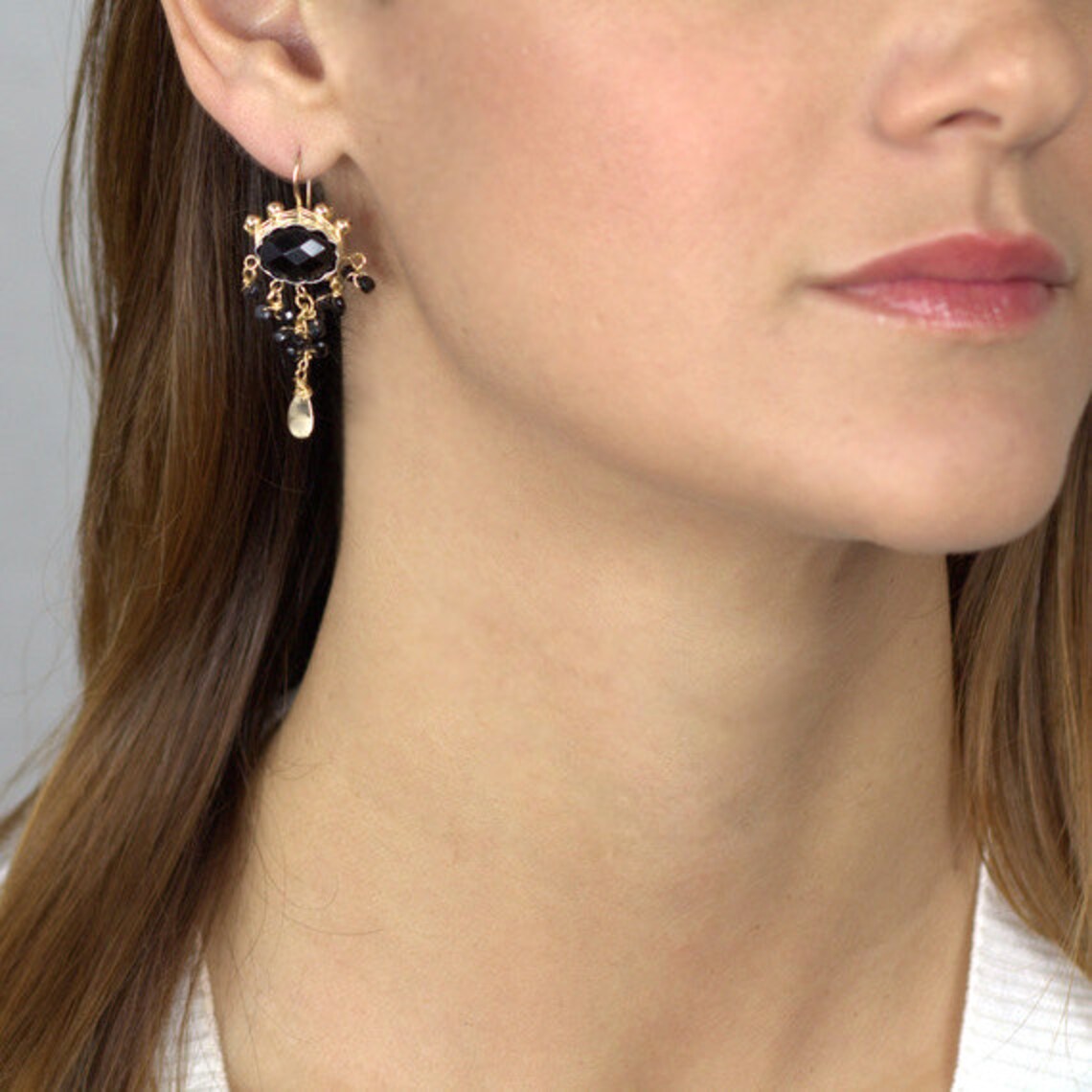 Onyx Tourmaline Waterfall Earrings Black Onyx Earrings Gold - Etsy