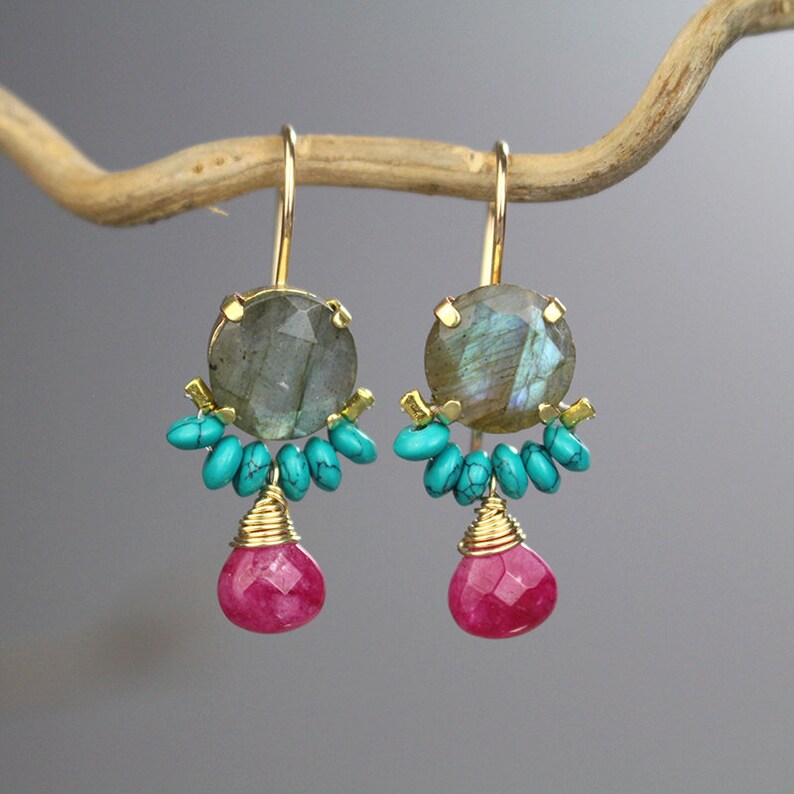 Labradorite Gemstone Drop Earrings Labradorite Dangle | Etsy