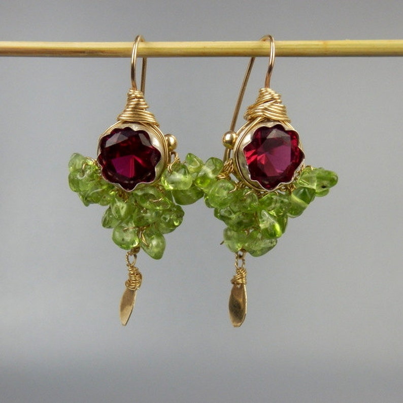 Peridot Earrings Pink Cubic Zirconia Peridot Goddess - Etsy