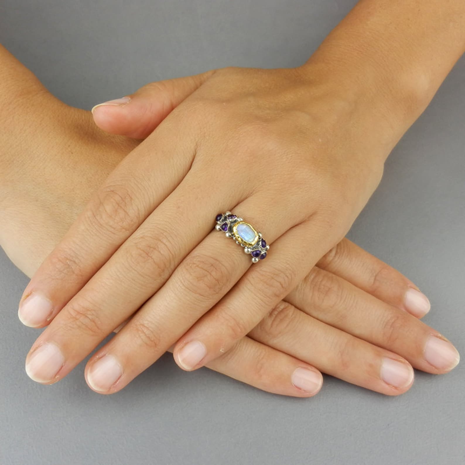 Amethyst Moonstone Ring Purple Amethyst Ring Gold and - Etsy