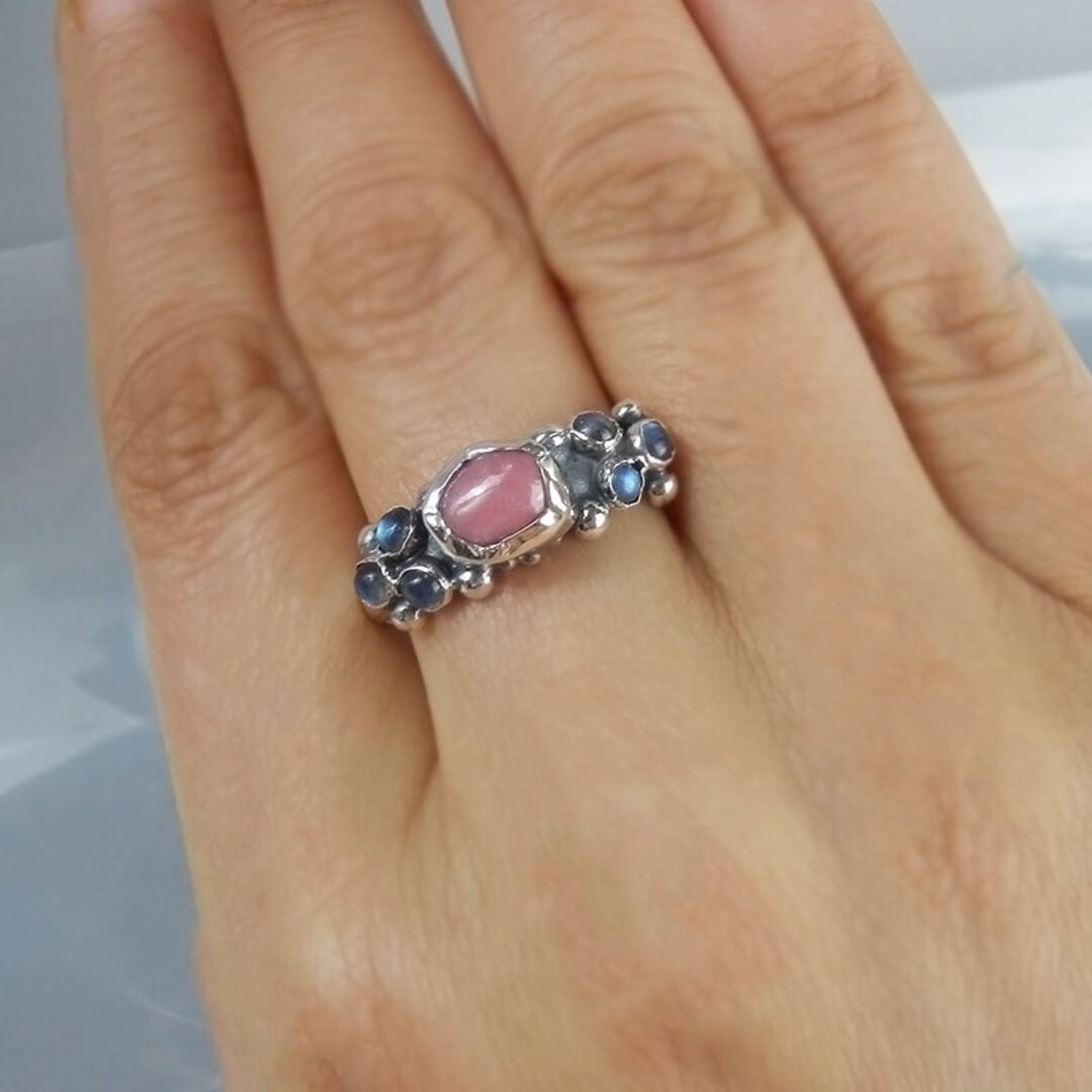 Silver Wedding Ring, Faceted Rhodonite Caterina Ring, Silver Engagement ...