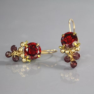 Red Clover Earrings, Garnet Cluster Earrings, Unique Red Gifts, Gold ...