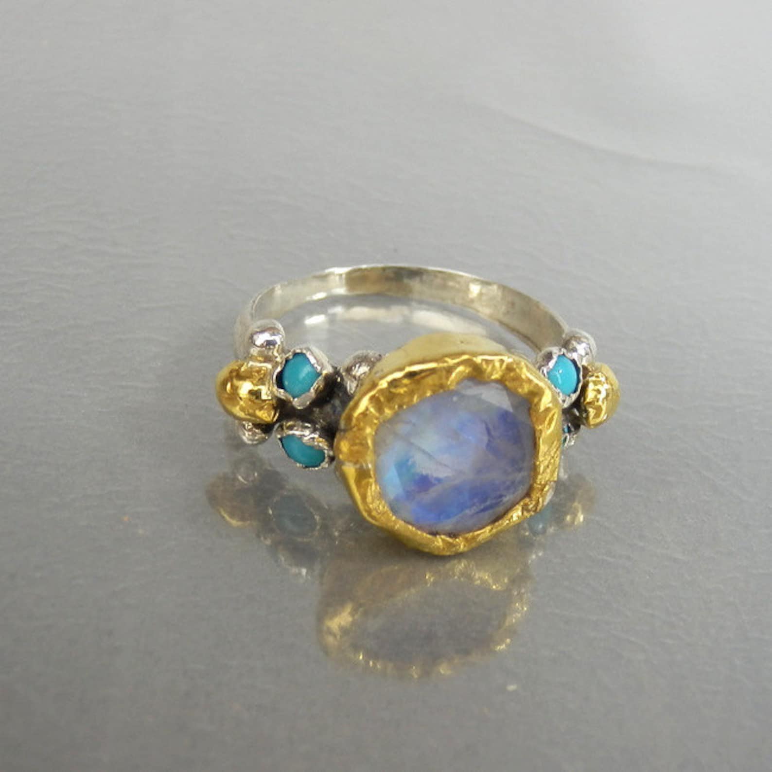 Gold and Silver Engagement Ring, Moonstone Ring, Venus Ring, Statement Ring, Moonstone Jewelry ...