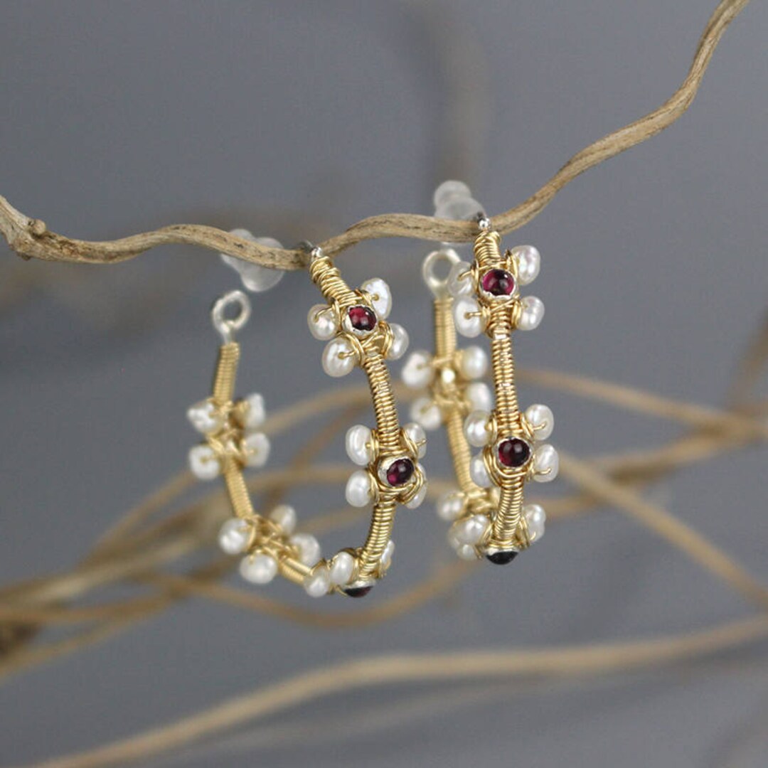 Gold Filled Garnet Hoop Earrings, Garnet Jewelry, Large Hoop Earrings ...
