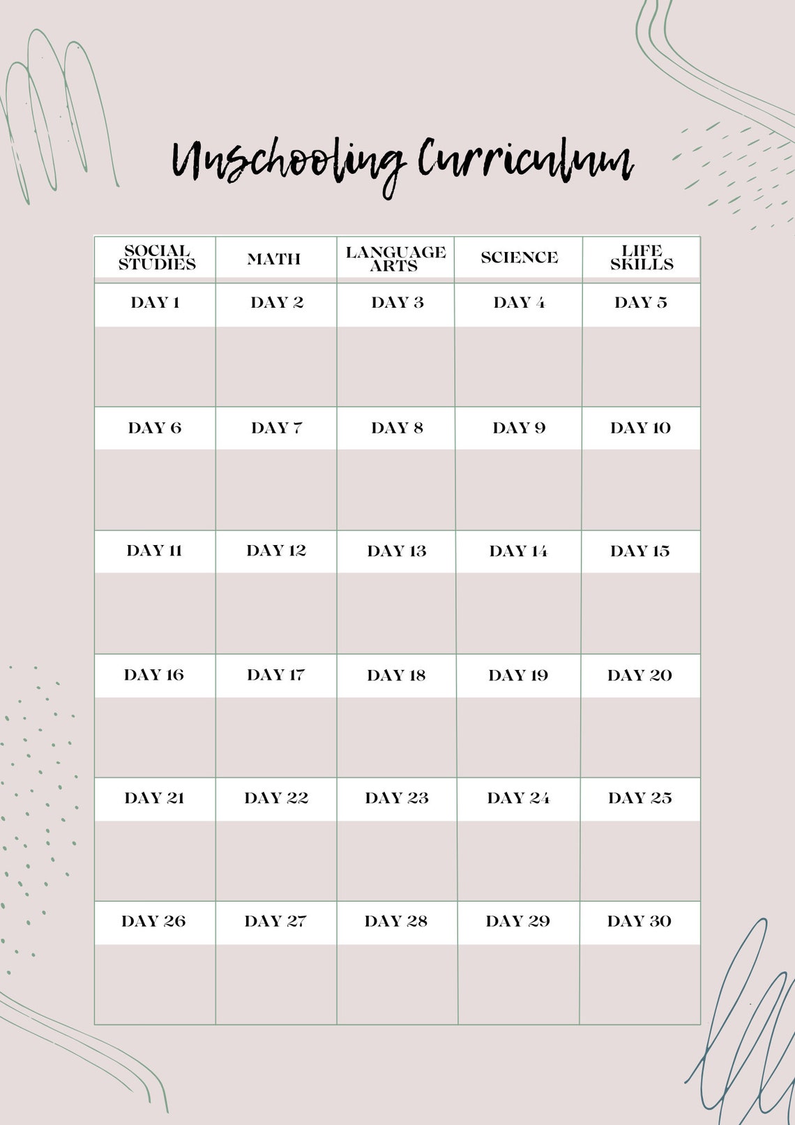 Unschooling Curriculum Homeschool Planner Workbook | Homeschool Lesson ...