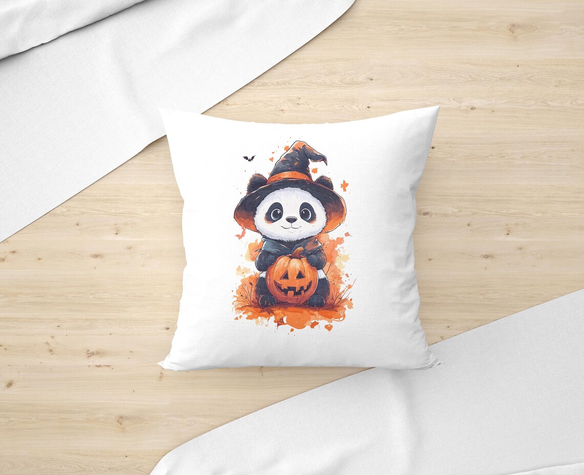Cute Panda Halloween Clipart, Watercolor Panda Halloween Illustration ...