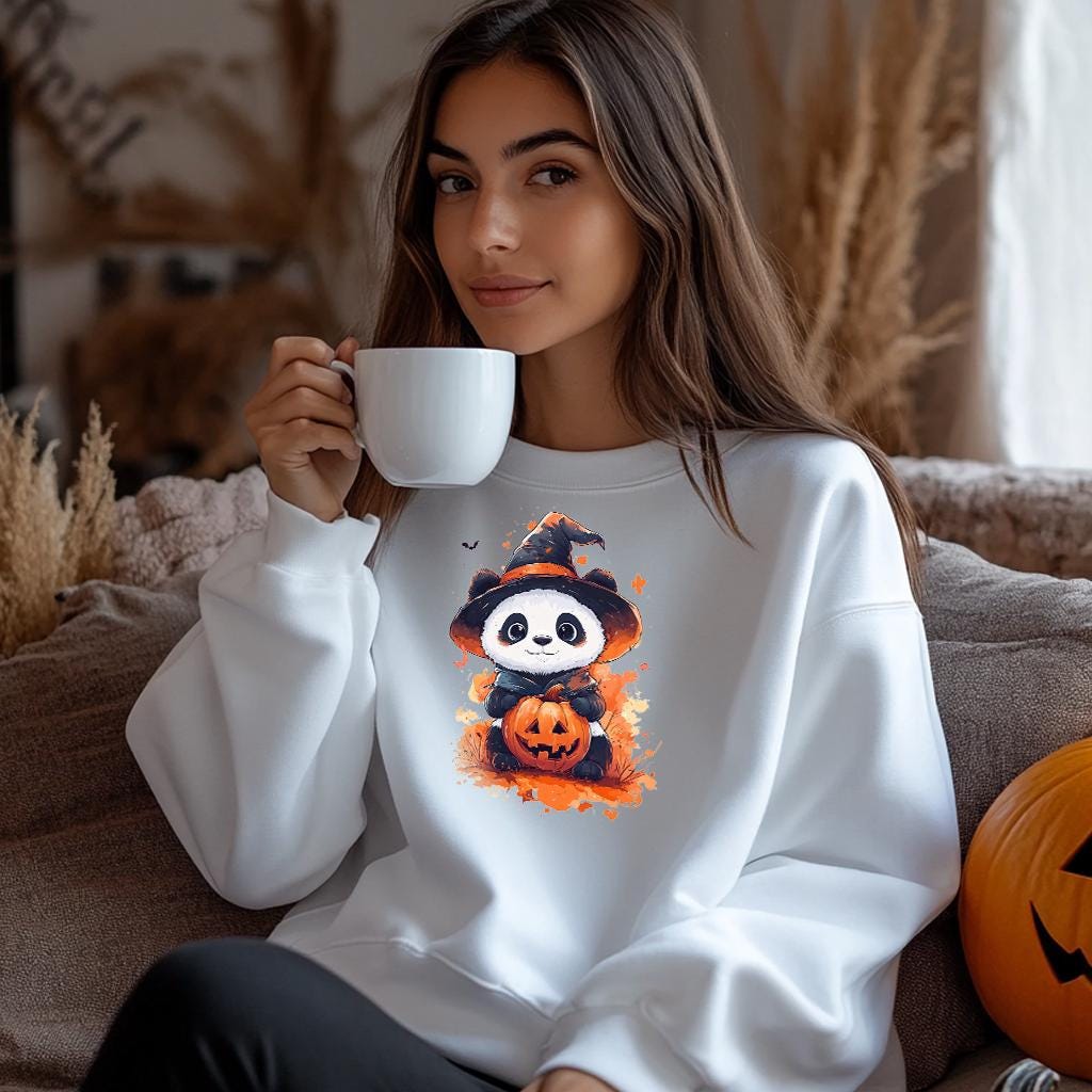 Cute Panda Halloween Clipart, Watercolor Panda Halloween Illustration ...