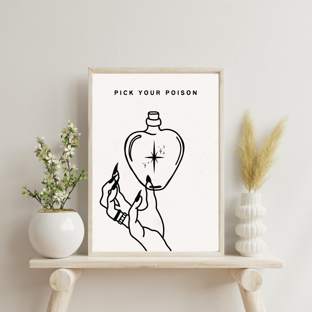 Pick Your Poison Wall Art Halloween Decoration Simple Drawing Fall Bar ...