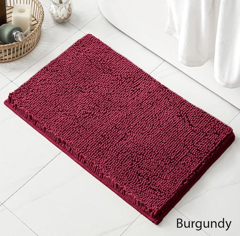 23"x15" - Large Burgundy Soft Cozy Plush Chenille Bath Mat Bathroom Rug ...