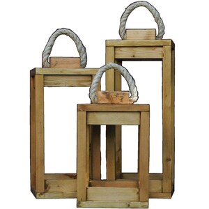 Rustic Wooden Lantern Set – Handmade Lanterns With Rope Handles (set of ...