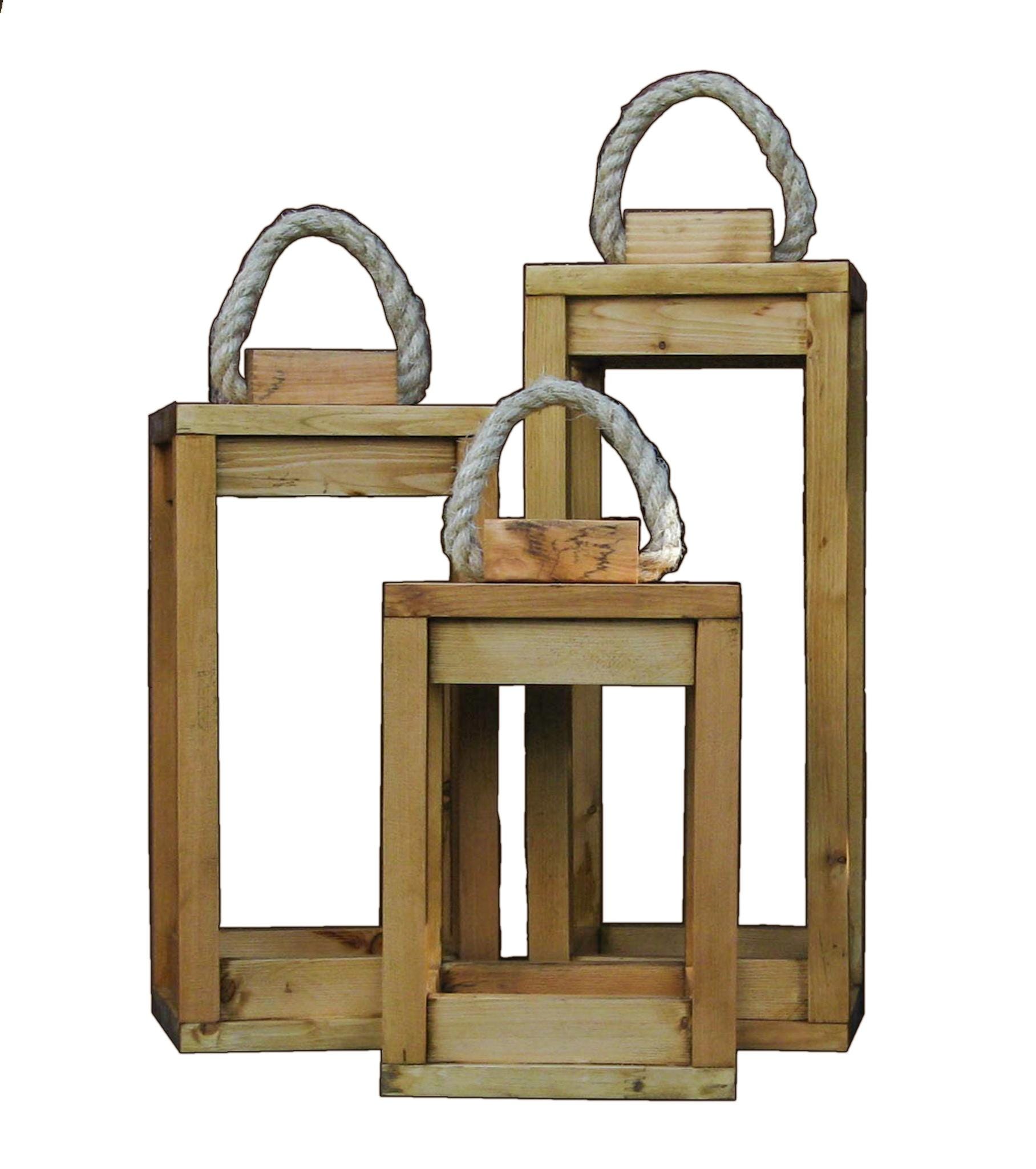 Rustic Wooden Lantern Set – Handmade Lanterns With Rope Handles (set of ...