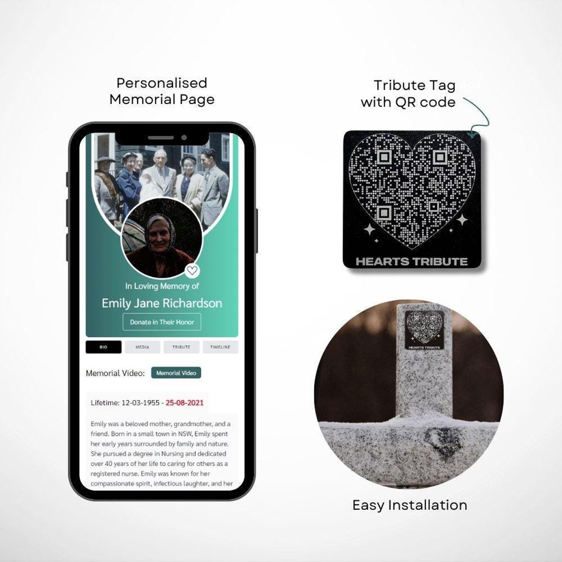 Memorial Webpage and QR Code Medallion Plaque for Loved Ones' Cemetery ...