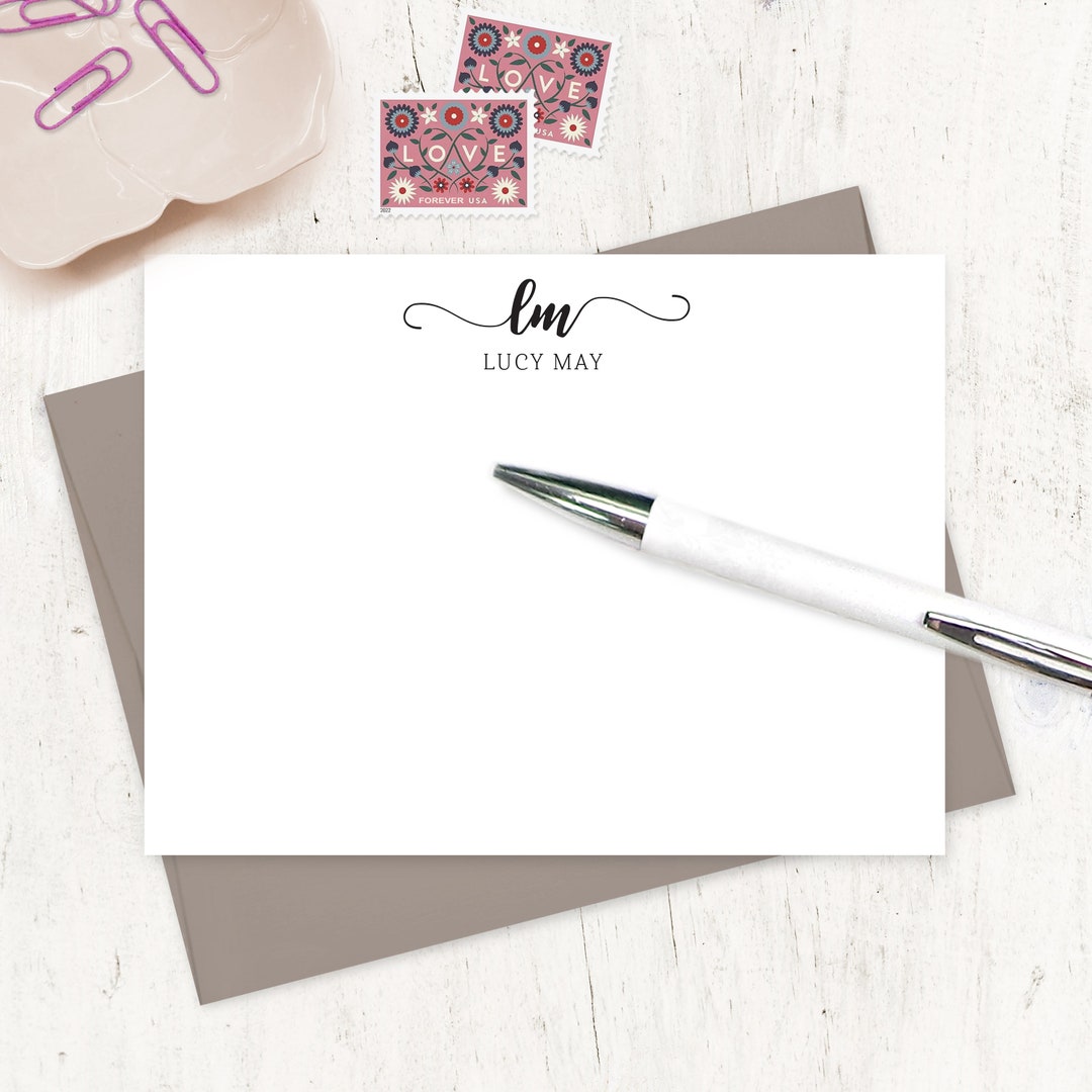Personalized Note Card Set - LUCY MONOGRAM - Girls Stationery Cursive ...