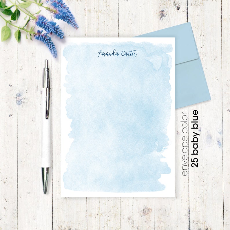 Personalized notePAD BLUE WATERCOLOR WASH stationery | Etsy