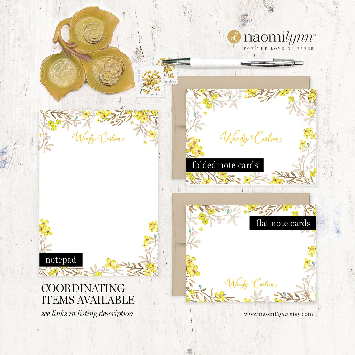 Personalized Notepad - YELLOW FLOWER FIELDS - Garden Stationery ...