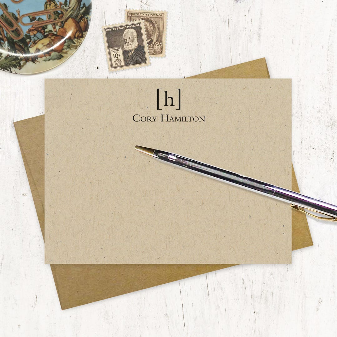 Personalized Note Card Set - SIMPLY CLASSIC MONOGRAM on Kraft - Men's ...