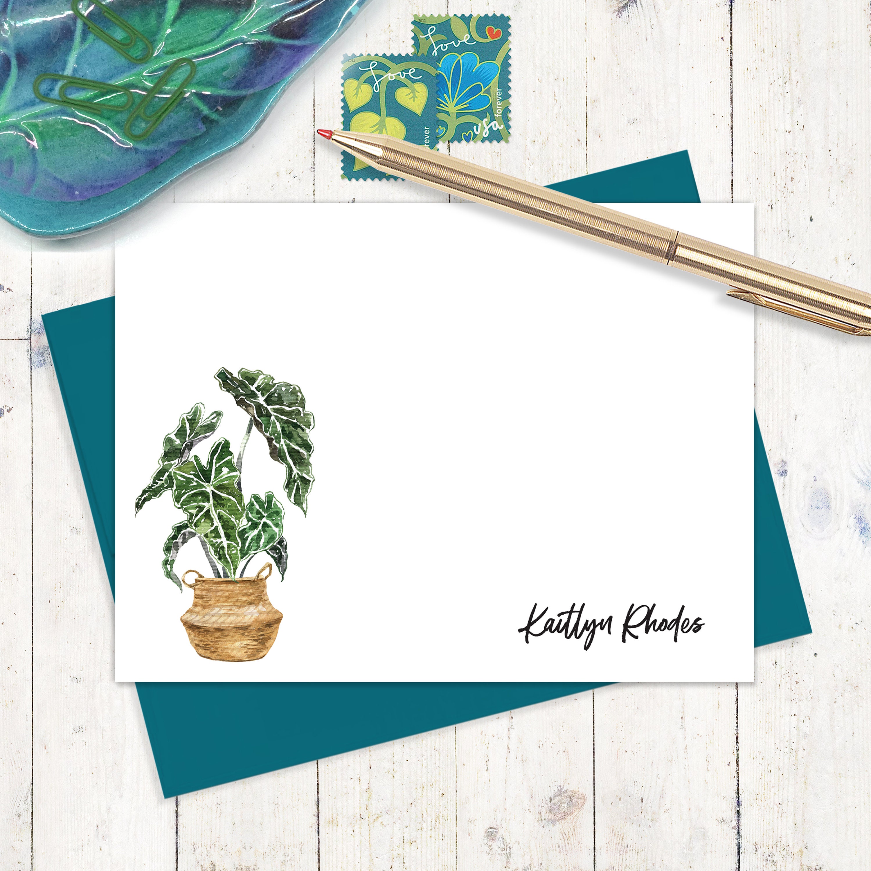 Personalized note card set Watercolor ELEPHANT EAR | Etsy