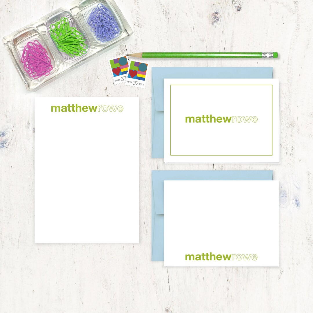 Complete Personalized Stationery Set - LAST NAME OUTLINE - Personalized ...