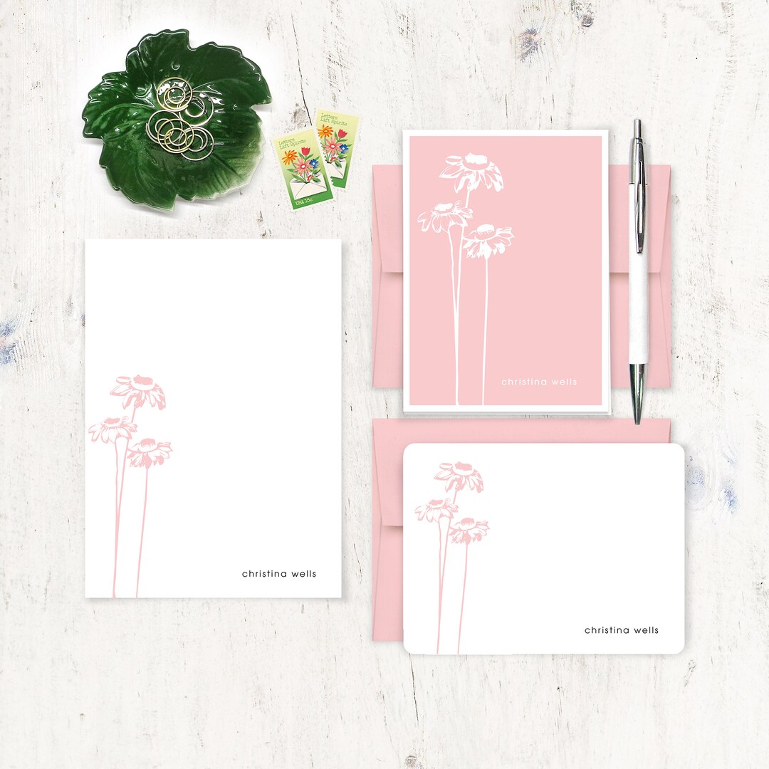 Personalized Stationery Set - BOTANICAL CONEFLOWER - Floral Stationary ...