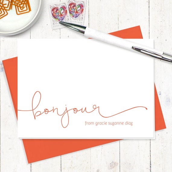 Personalized Stationery Set HANDWRITING BONJOUR Set of 8 - Etsy