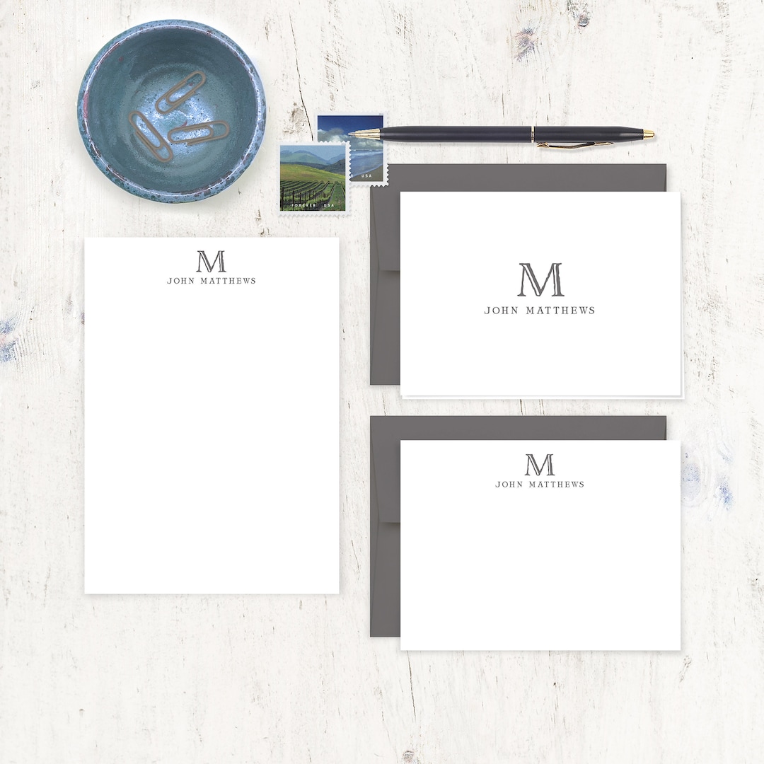Complete Personalized Stationery Set - ROUGHLY ENGRAVED MONOGRAM ...