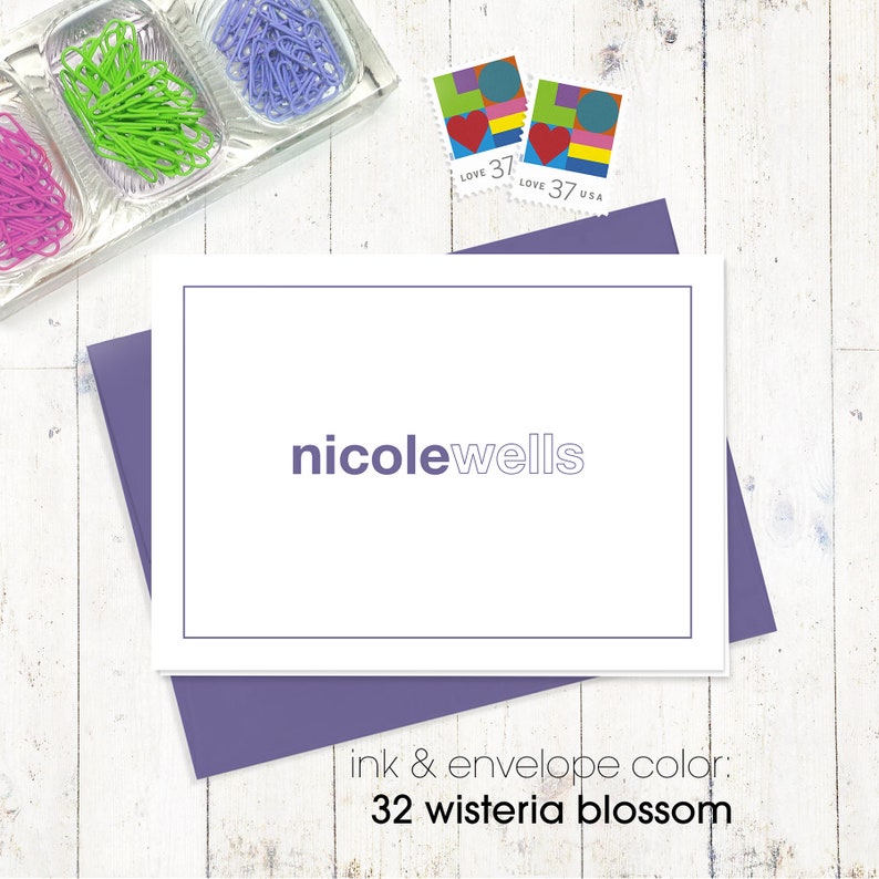 Personalized Note Card Stationery Set LAST NAME OUTLINE | Etsy