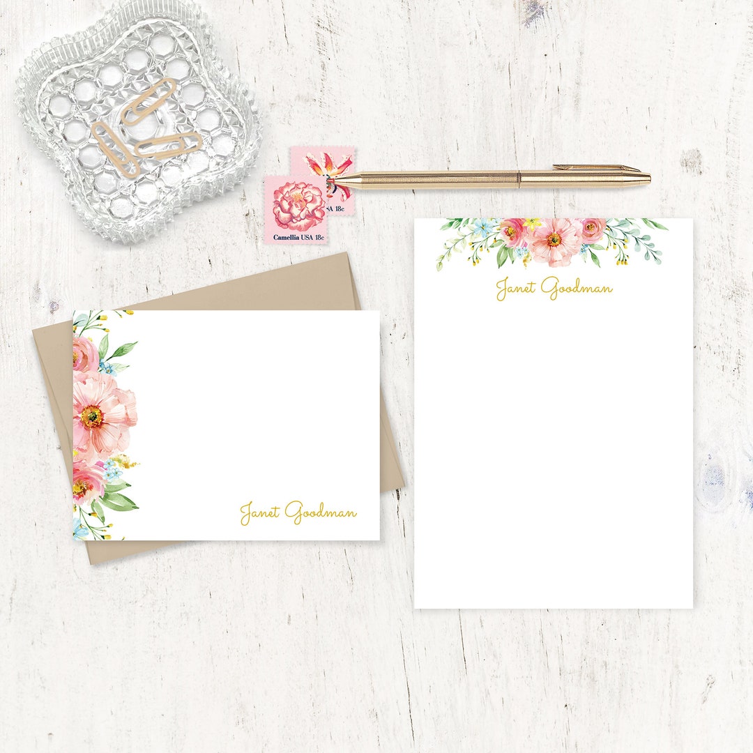 Mini Stationery Bundle - PASTEL WATERCOLOR FLOWERS - Pretty Stationary ...