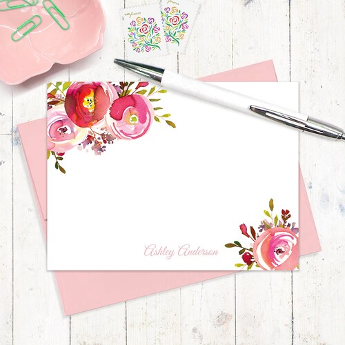 Personalized Notecards . Floral Border Note Cards . Watercolor - Etsy
