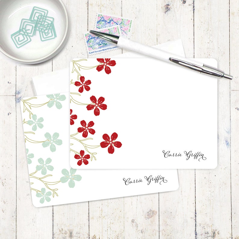 Personalized Note Card Set CHEERY CHERRY BLOSSOMS Custom - Etsy