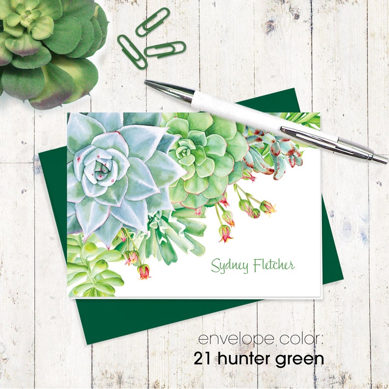 Personalized Stationery Set SUCCULENT GARDEN WATERCOLOR - Etsy