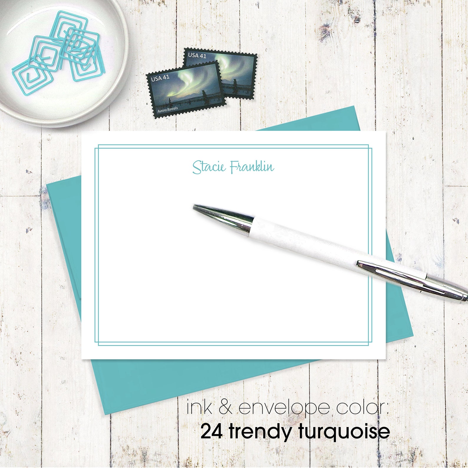 Personalized Note Card Set DOUBLE BORDER SCRIPT - Etsy