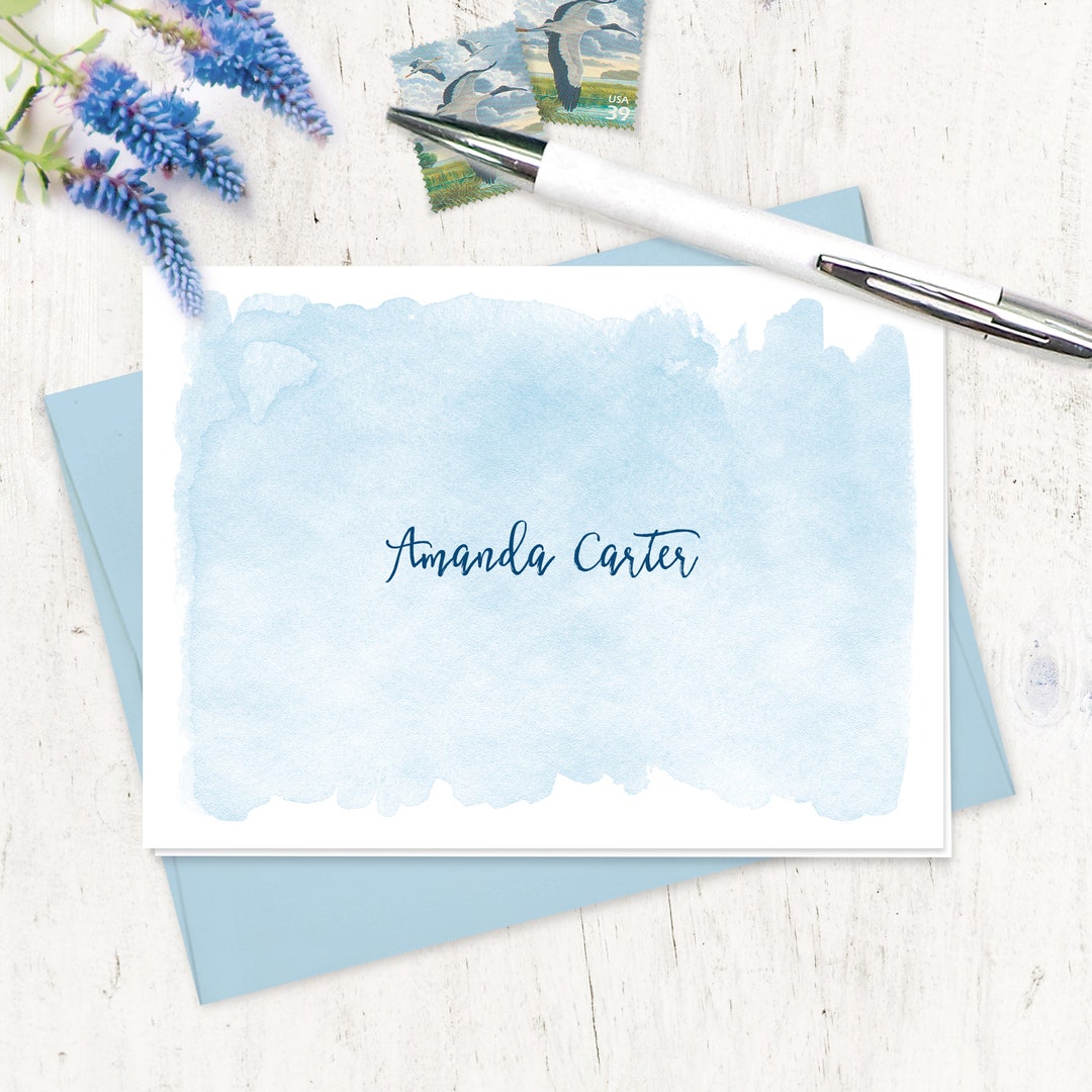 Personalized Stationery - BLUE WATERCOLOR WASH - Custom Stationery Fun ...