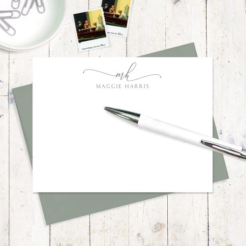 Script Personalized Stationery Cards Set Flat Notecards - Etsy